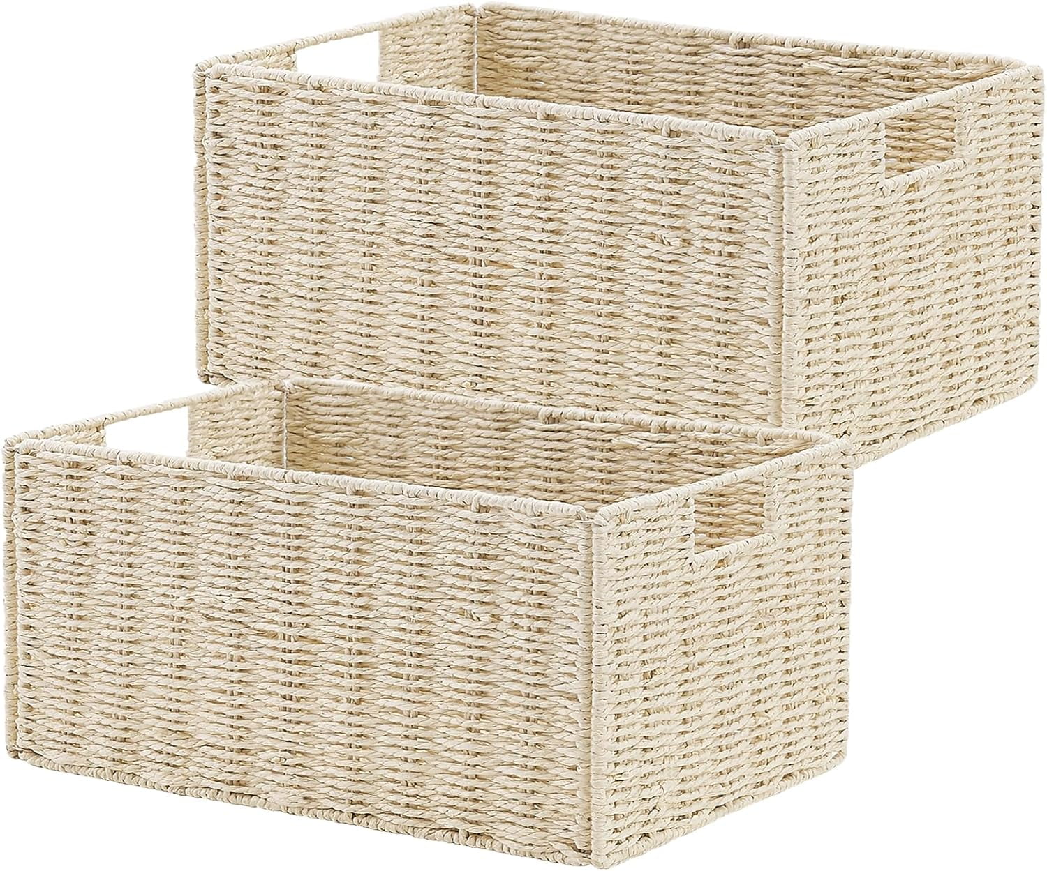 Wicker Storage Basket, Set of 2 Hand-Woven Paper Rope Wicker Basket ...