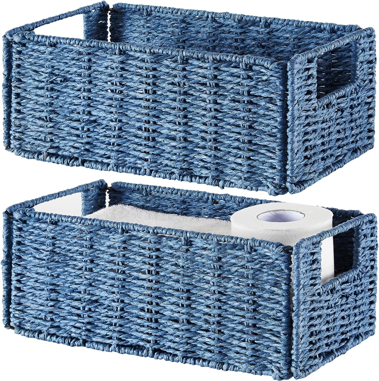 Wicker Storage Basket, Set of 2 Hand-Woven Paper Rope Wicker Basket ...