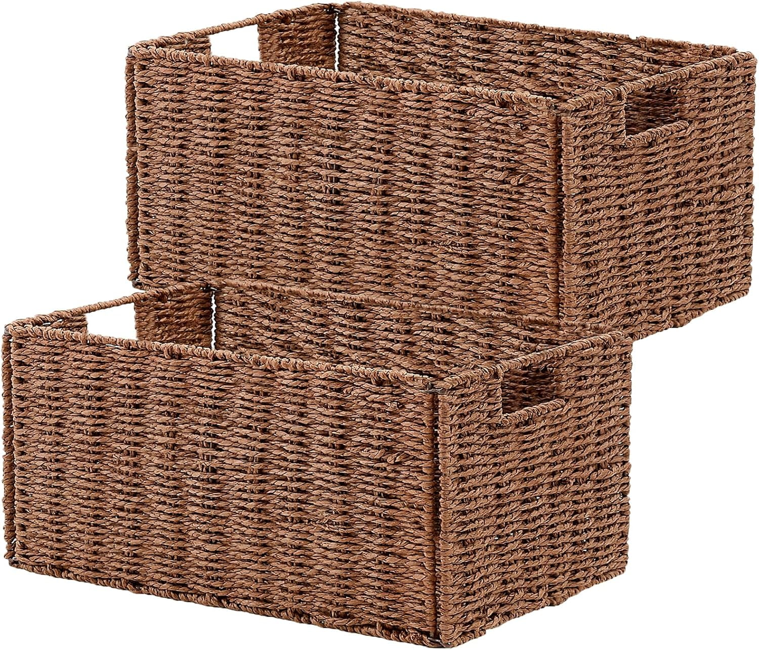 Wicker Storage Basket, Set of 2 Hand-Woven Paper Rope Wicker Basket ...