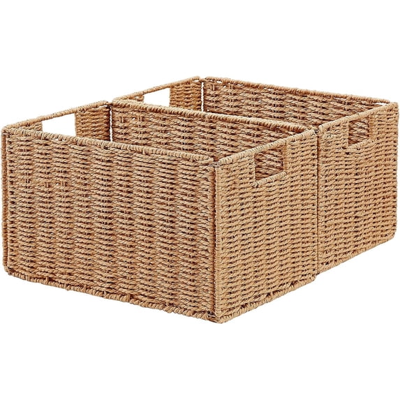 Wicker Storage Basket Set of 2, Hand-Woven Paper Rope Baskets, Small ...