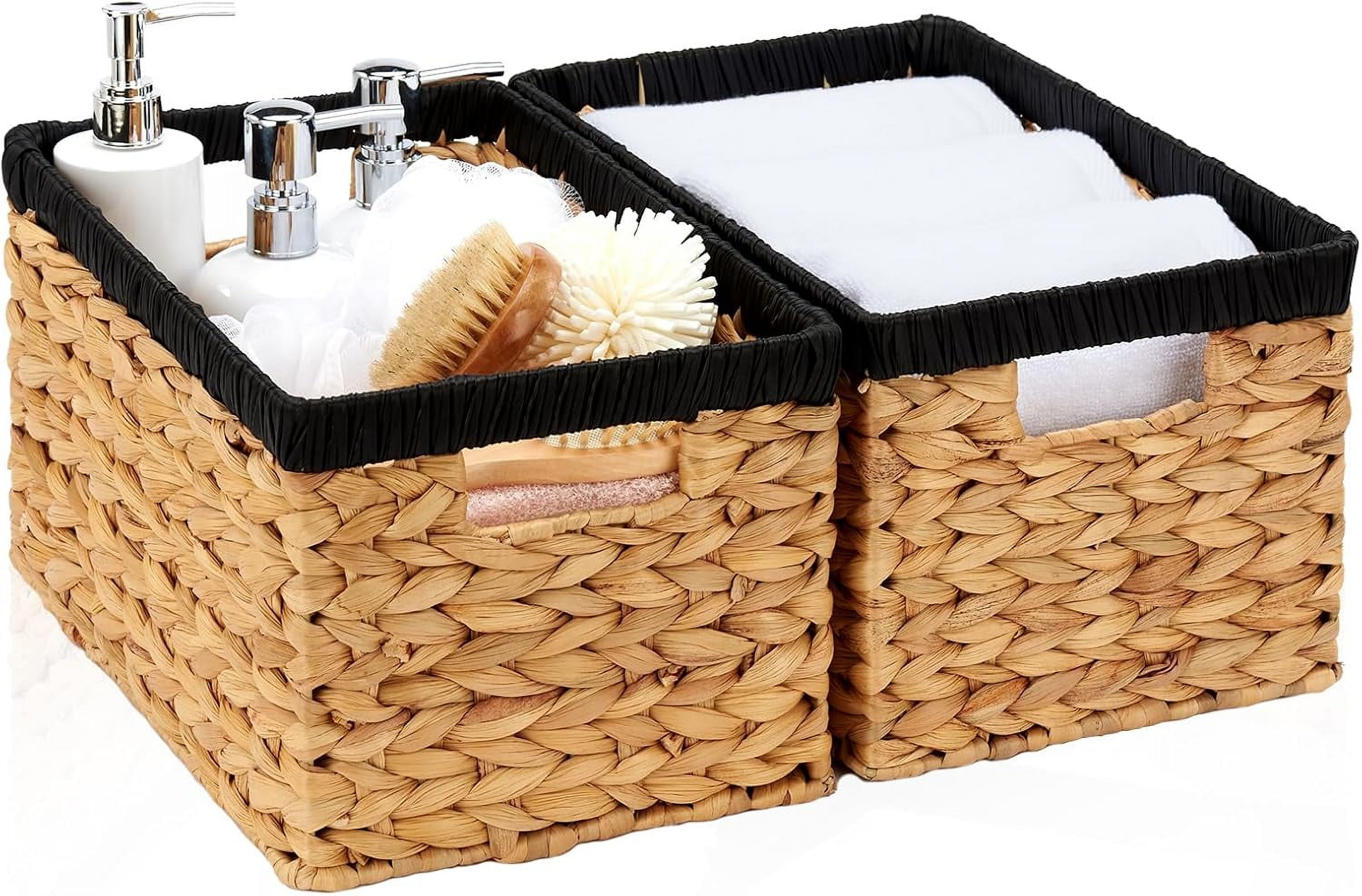 Wicker Storage Basket, Water Hyacinth Storage Baskets with Built-in ...