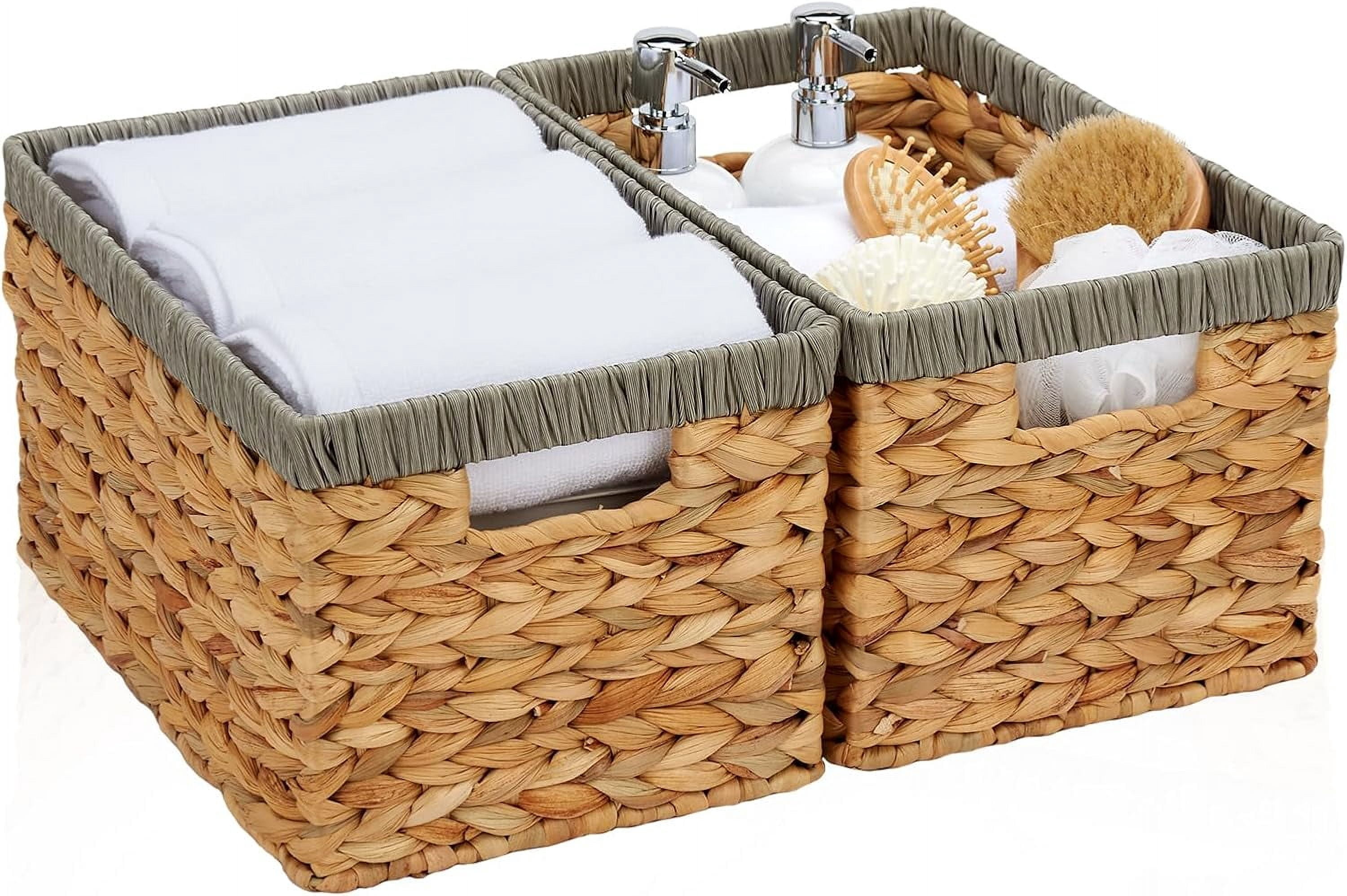 Wicker Storage Basket, Water Hyacinth Storage Baskets with Built-in ...