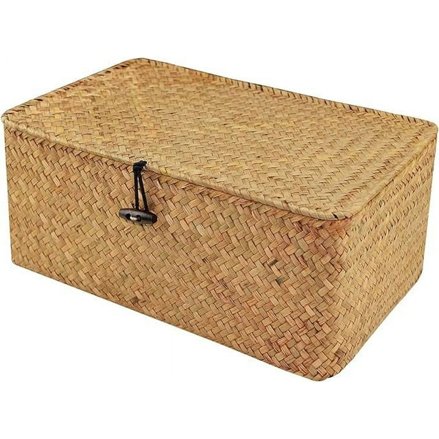 Wicker Storage Basket Woven Rattan Storage Box With Lids Seagrass ...