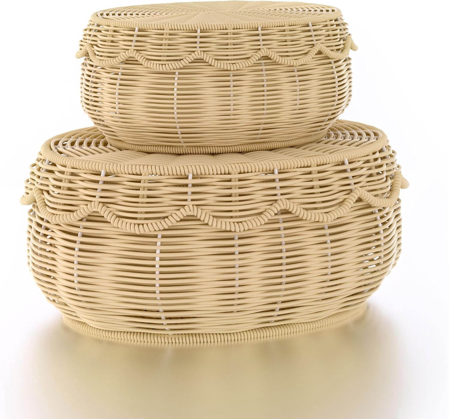 Wicker Storage Basket with lid Hand Woven Rattan Basket Small Scalloped ...