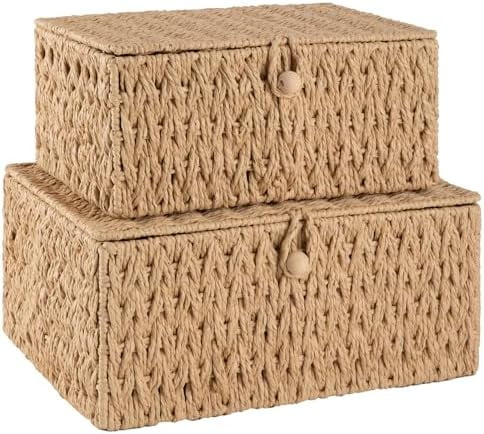 Wicker Storage Basket with Lid & Lock, Lidded Storage Bins, Decorative ...