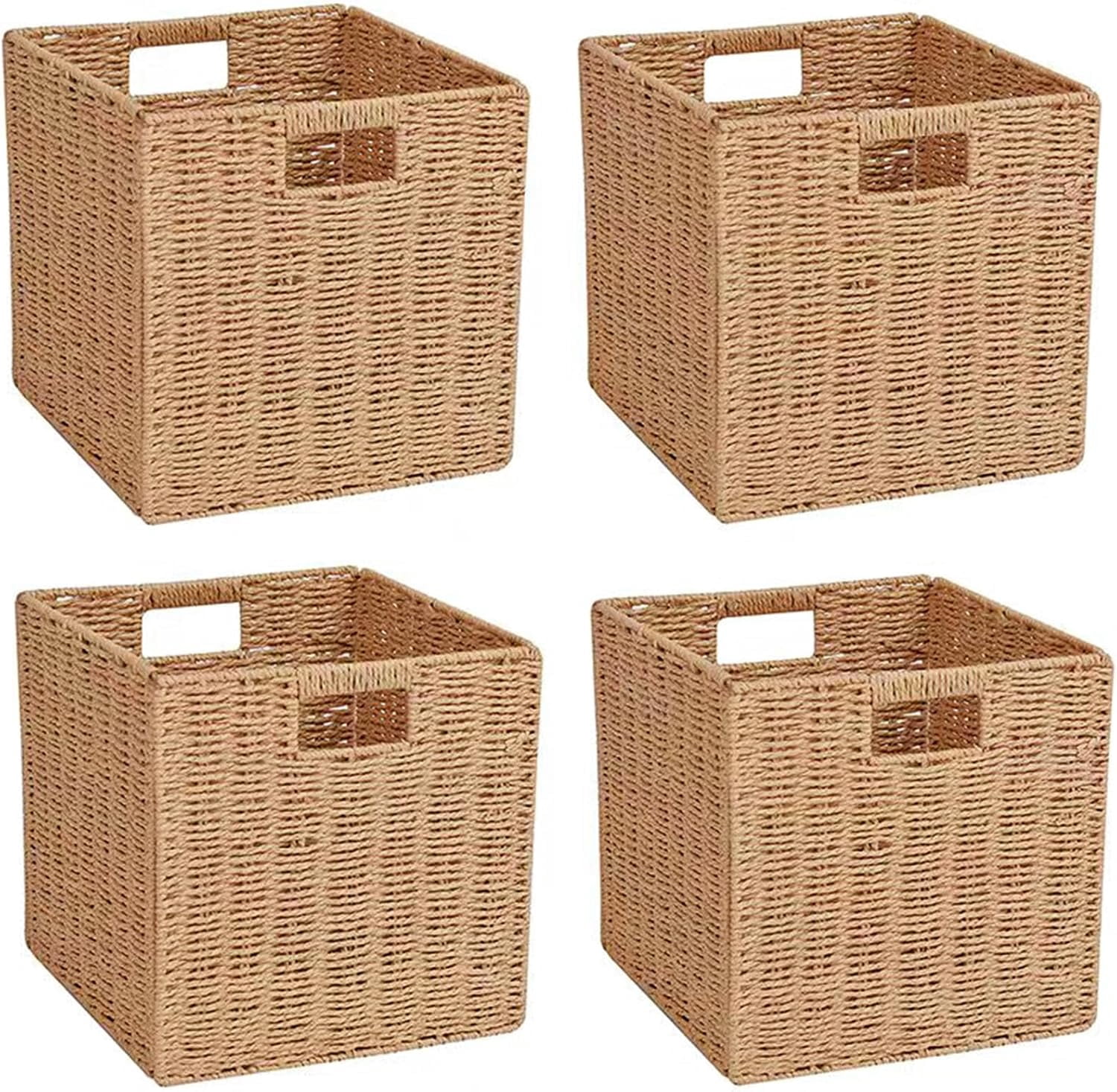 Wicker Storage Baskets 4-Pack Handwoven Paper Rope Organizer Bins ...
