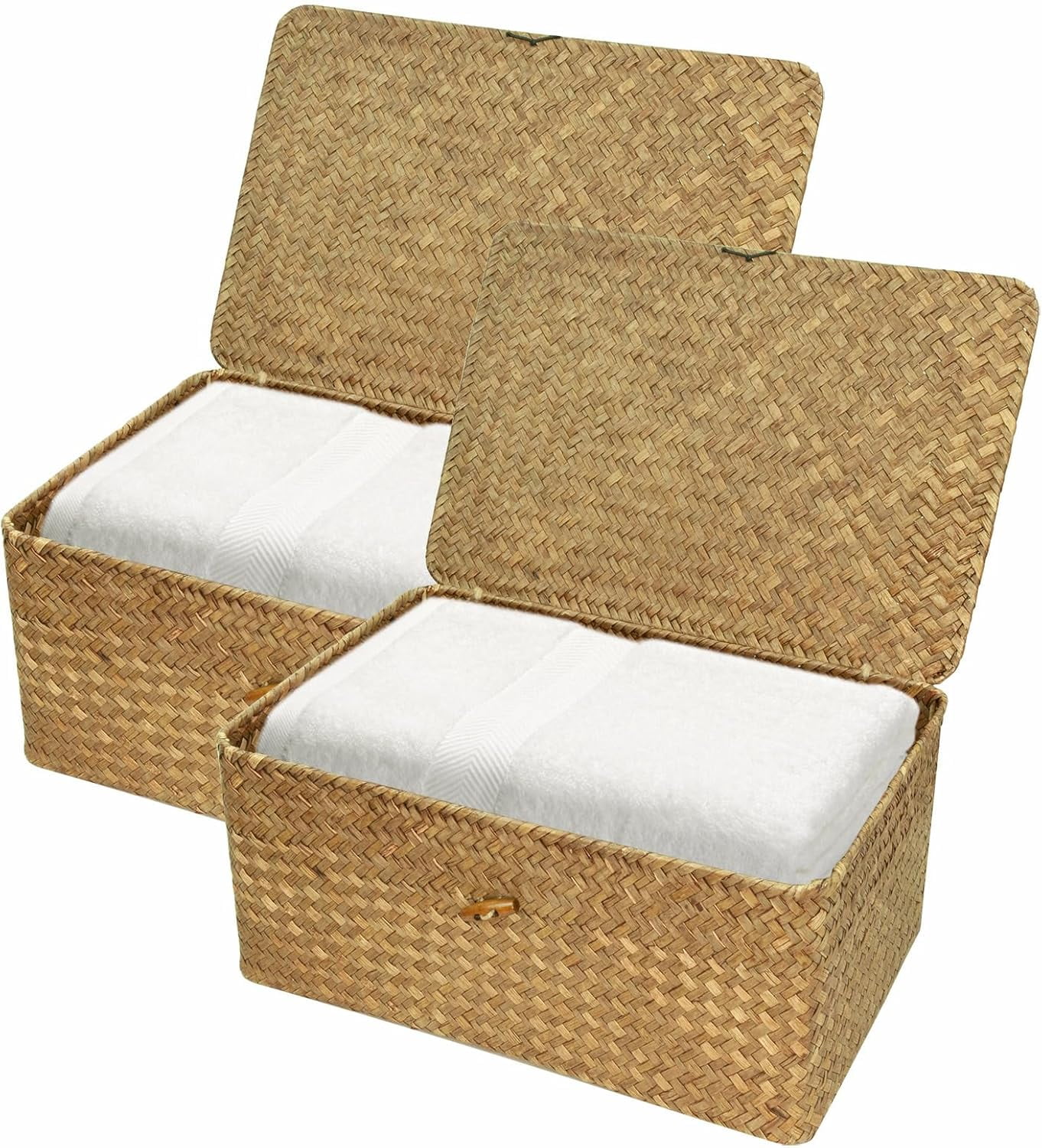 Wicker Storage Baskets with Lid, Set of 2 Handwoven Seagrass Household ...