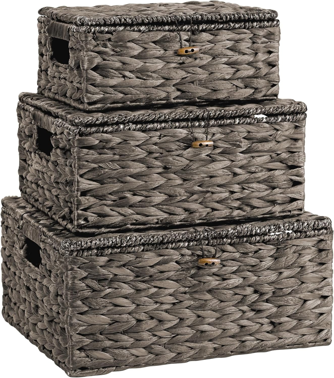 Wicker Storage Baskets with Lids and Handles, Hand Woven Rattan Storage ...