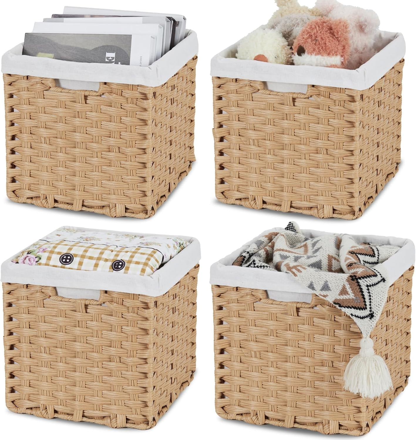 Wicker Storage Baskets with Liners 11x11 Storage Cube Bins with Handles ...
