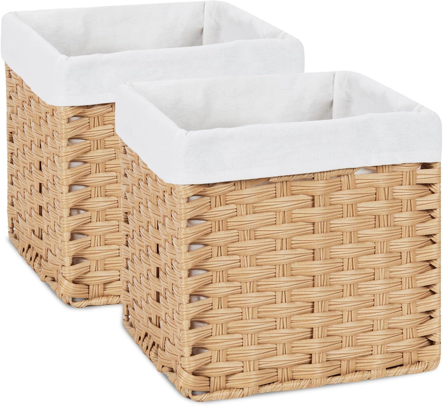 Wicker Storage Baskets with Liners 11x11 Storage Cube Bins Woven Basket ...