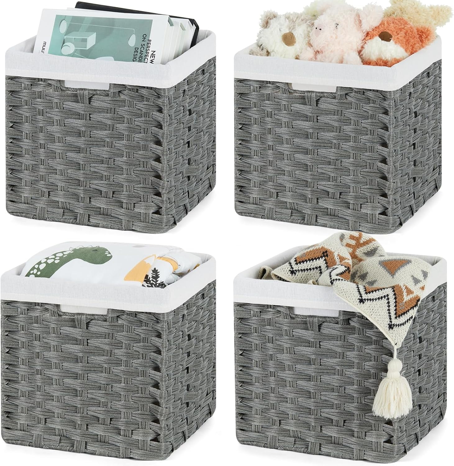 Wicker Storage Baskets for Organizing 4-Pack Hand-Woven Imitation Dark ...