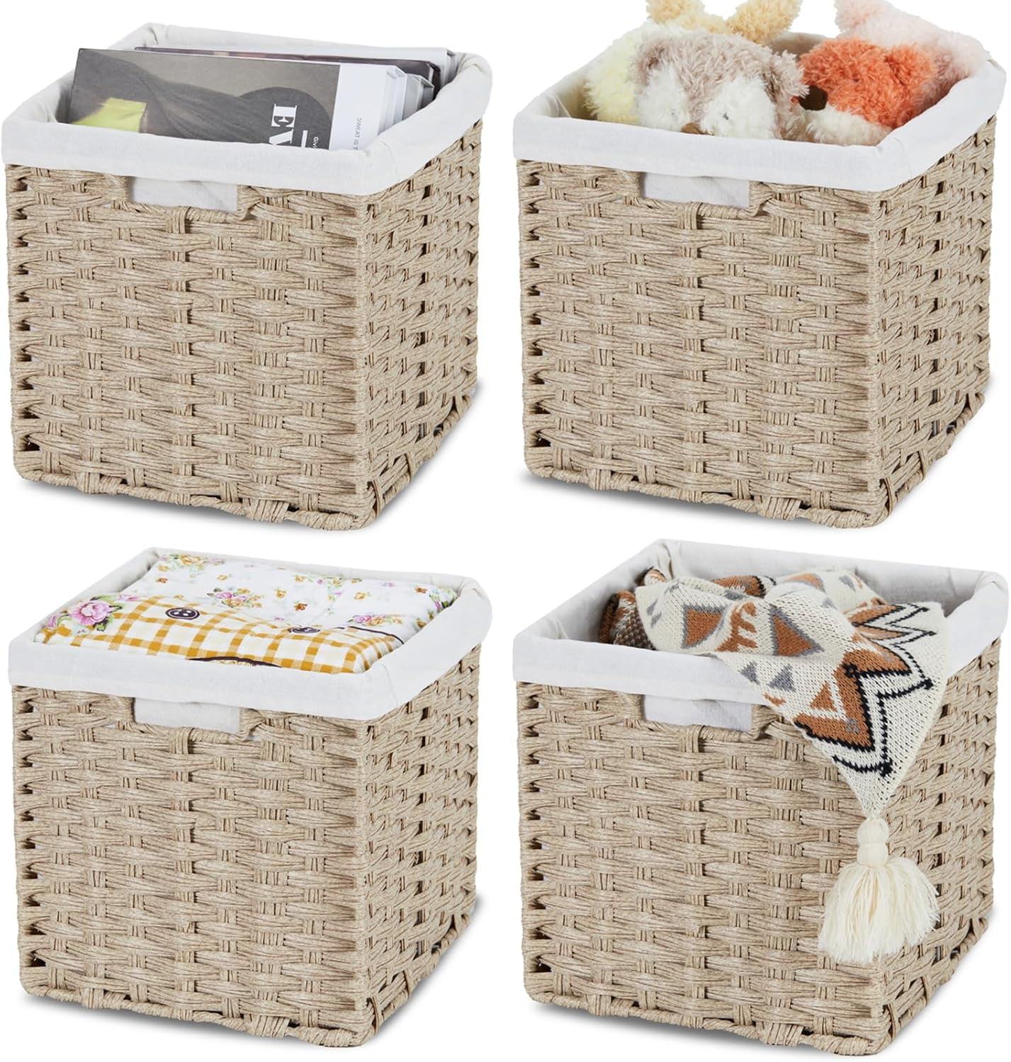 Wicker Storage Baskets for Organizing 4-Pack Hand-Woven Imitation ...