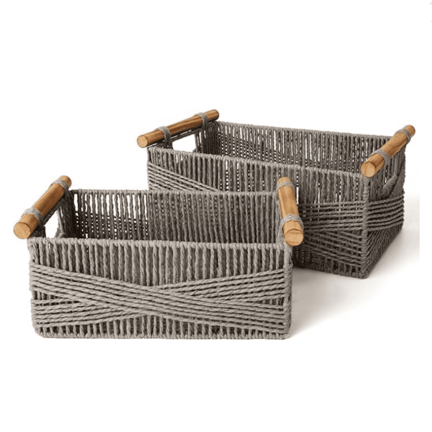 Wicker Storage Baskets for Organizing, Paper Rope Basket with Wood ...