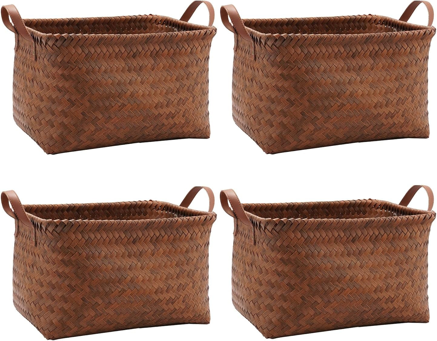 Wicker Storage Baskets for Shelves with Handles 4 Pack, 15"x11"x10.5 ...