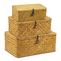 BlueMake Large Decorative Wicker Storage Baskets with Lids, Set of 2 ...