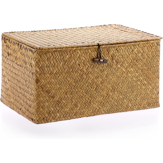 Wicker Storage Bins with Lid, 12.6inch Wicker Storage Baskets for ...