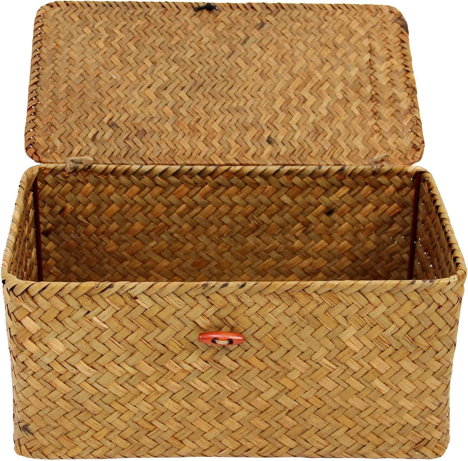 Wicker Storage Box with Lid, 10.2 x 6.3 x 3.9inch Natural Hand-Woven ...