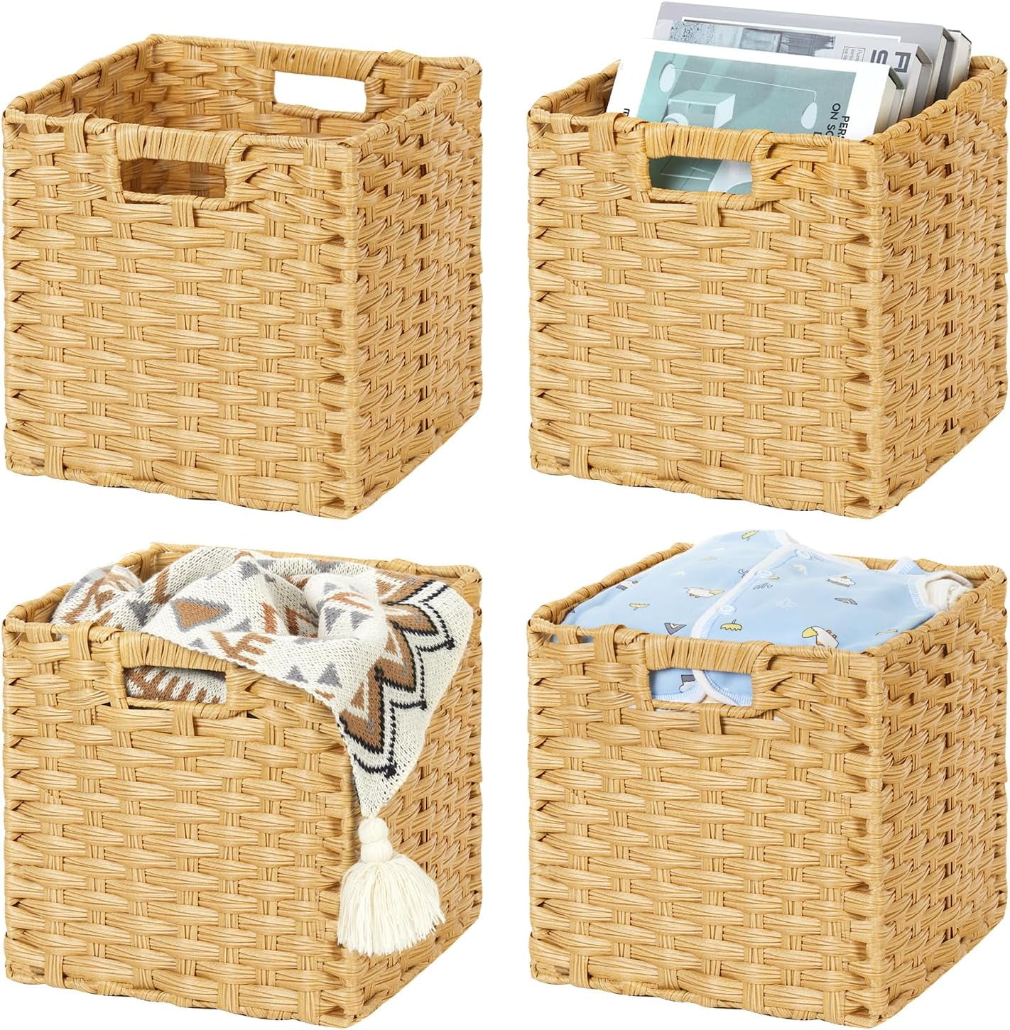Wicker Storage Cube Set - 11 Inch Wicker Baskets with Handles for ...