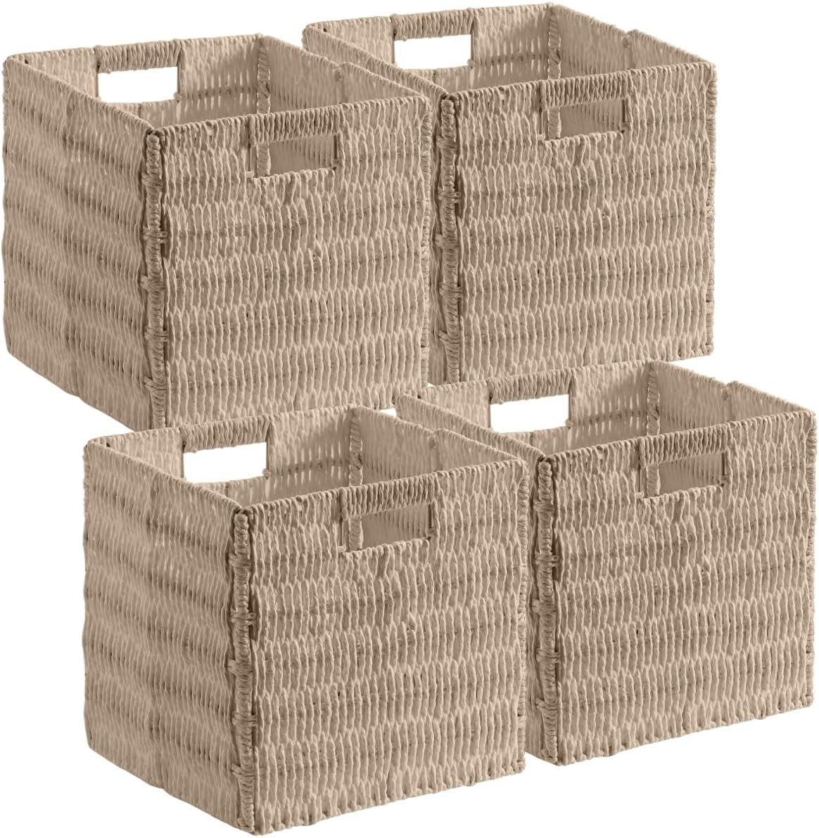 Wicker Storage Cubes Bin, 9 Inch Shelf Basket Collapsible Natural Hand ...