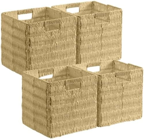 Wicker Storage Cubes Bin, 9 Inch Storage Shelf Basket Collapsible ...