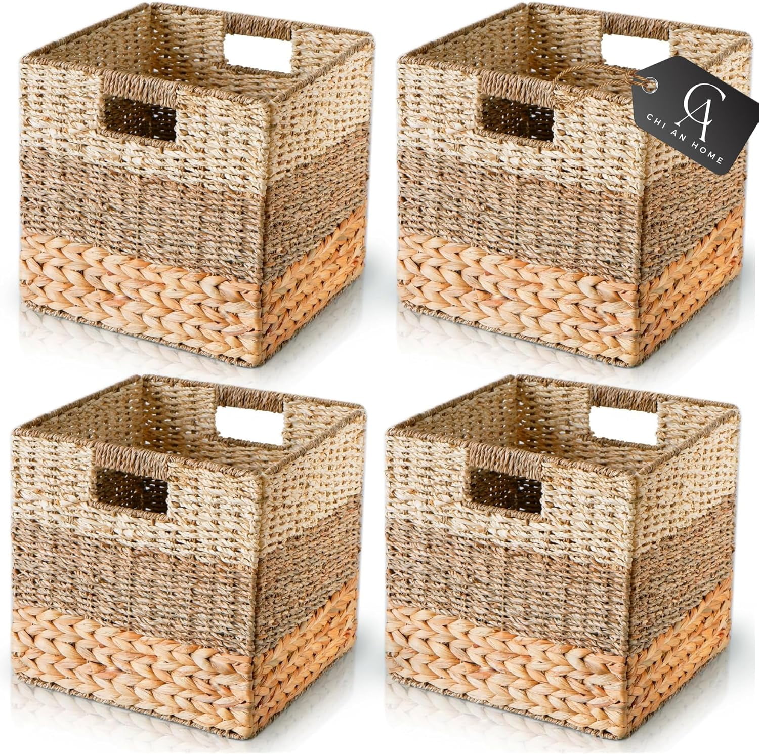 Wicker Storage Cubes, Set of 4 Heavy Duty Hyacinth Baskets for Shelf ...