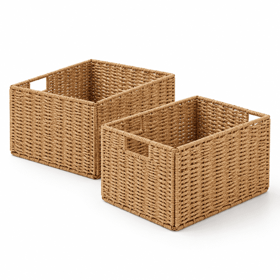 Wicker Storbasket Set Of 2 Hand-woven Paper Rope Small Baskets For ...