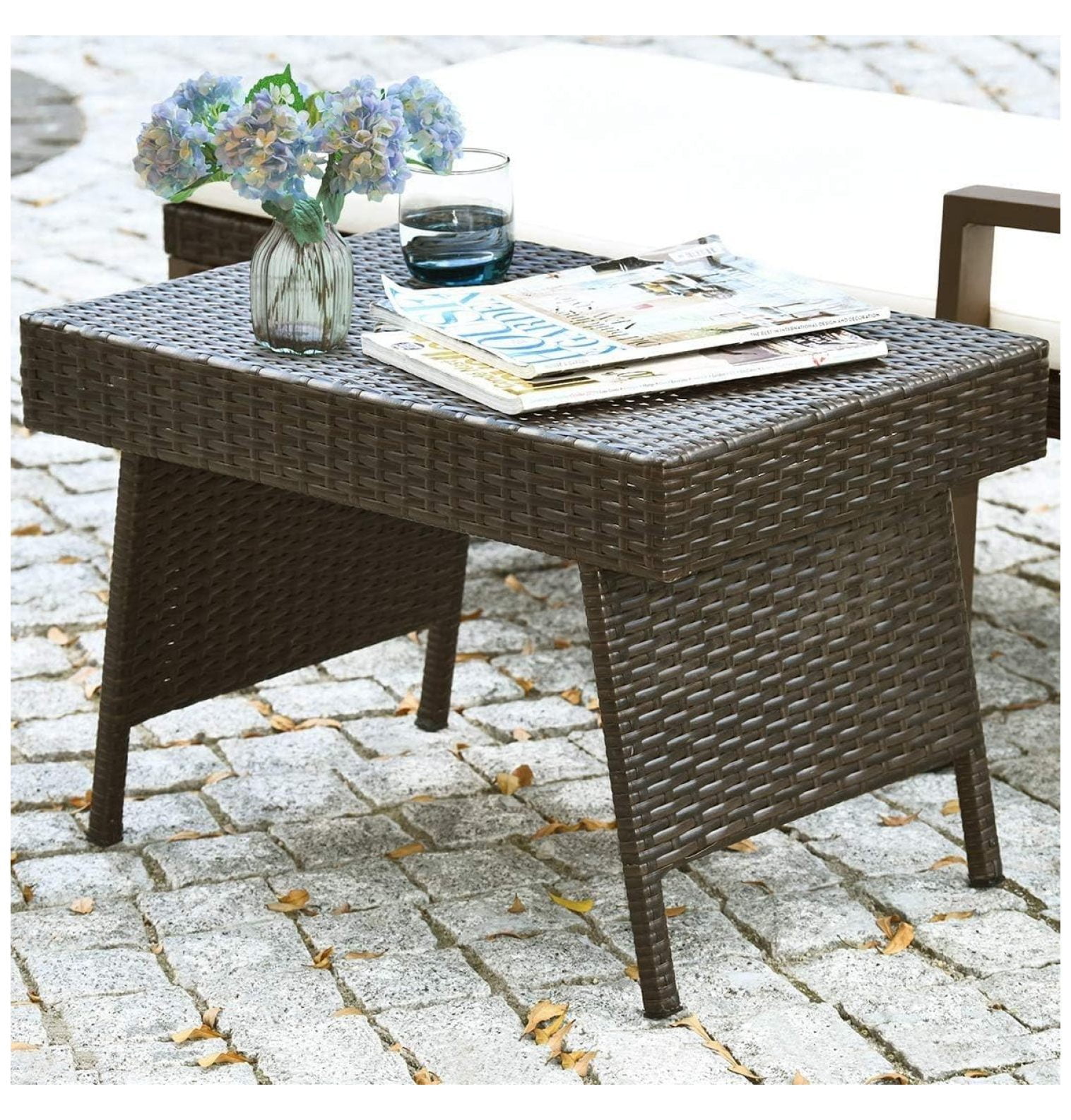 Wicker Table Patio Outdoor Poolside Garden Lawn Bistro Foldable ...