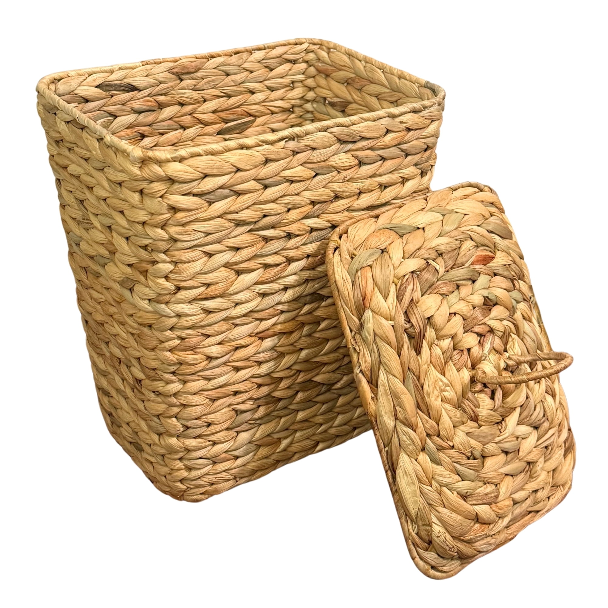 Wicker Trash Can, Boho Handwoven Water Hyacinth Waste Basket, Natural ...