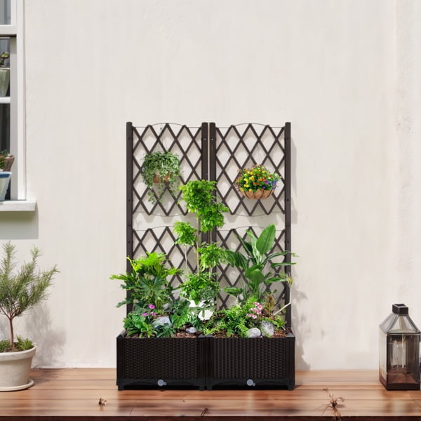 Wicker Trellis Planter, Outdoor Raised Garden Bed with Drainage Holes ...