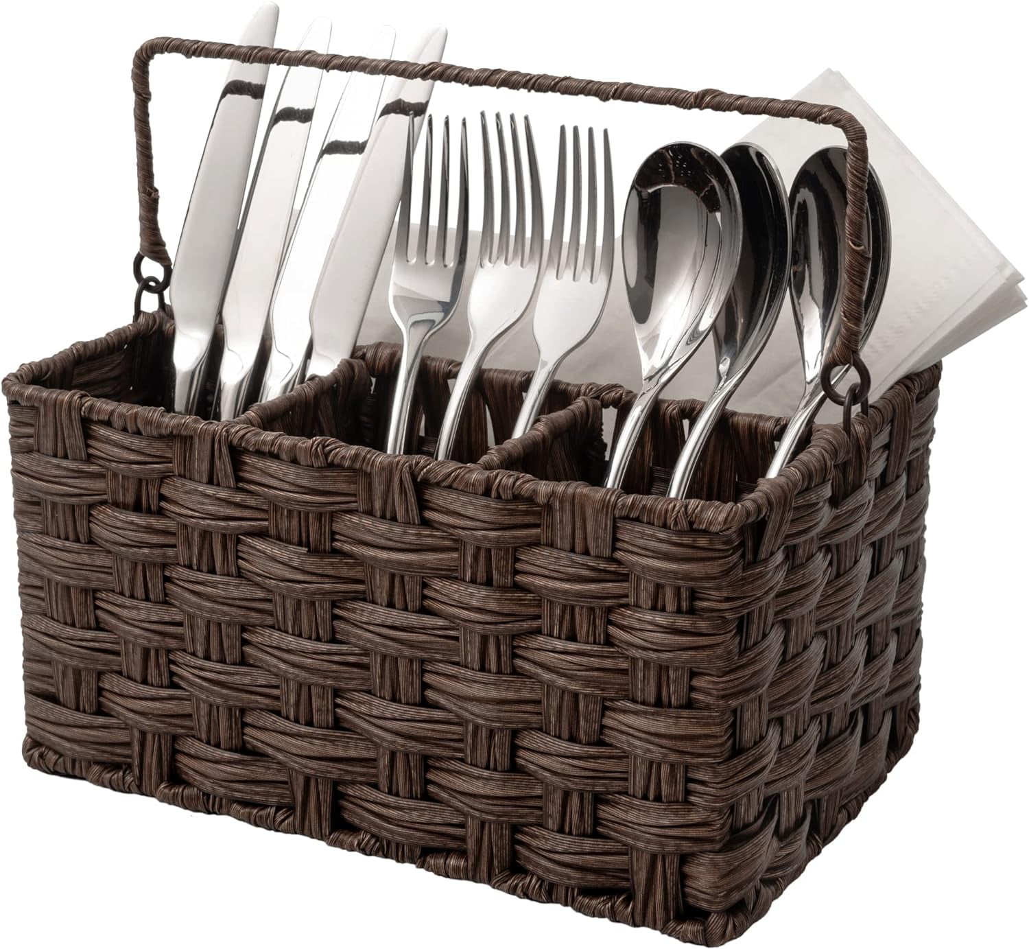 Wicker Utensil Holder Organizer with Handle, Flatware Caddy for Kitchen ...