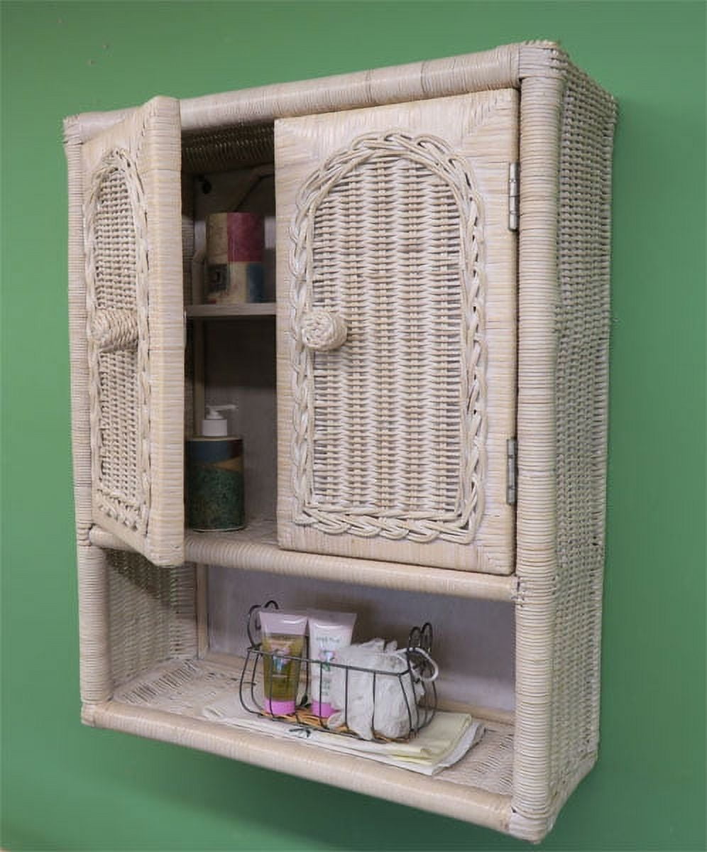 White Wash Wicker Wall Cabinet with Storage Doors - Walmart.com