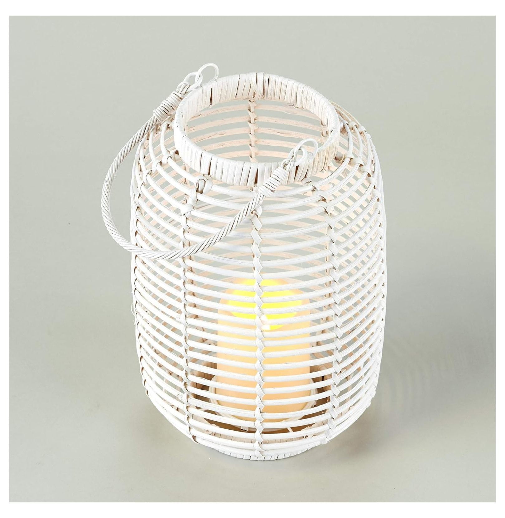 Wicker and Rattan LED Candle Lantern with Cage Look - White - Large ...