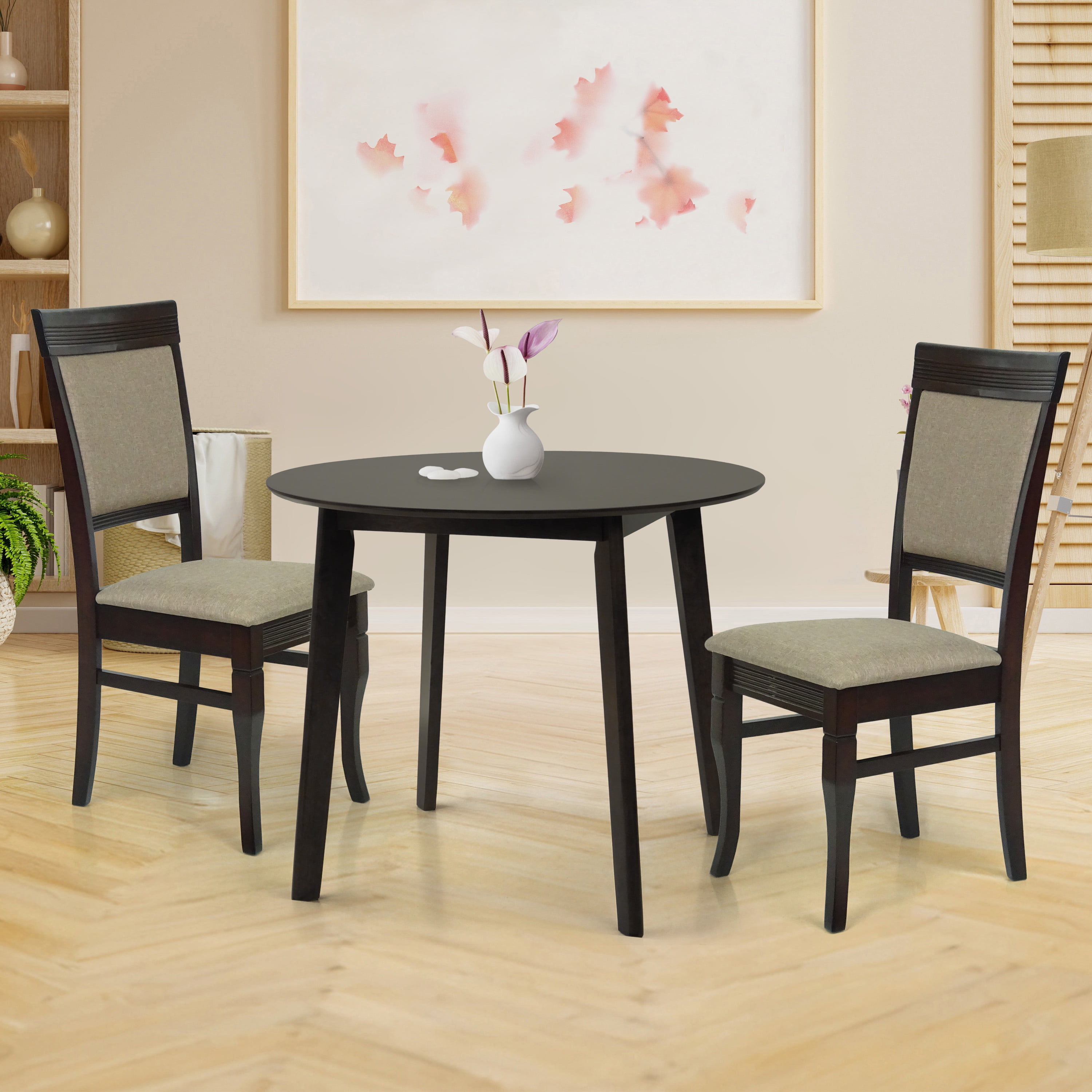 Wickerix 3 Piece Dining Set, 2 Classic Style Solid Wood Ronda ...
