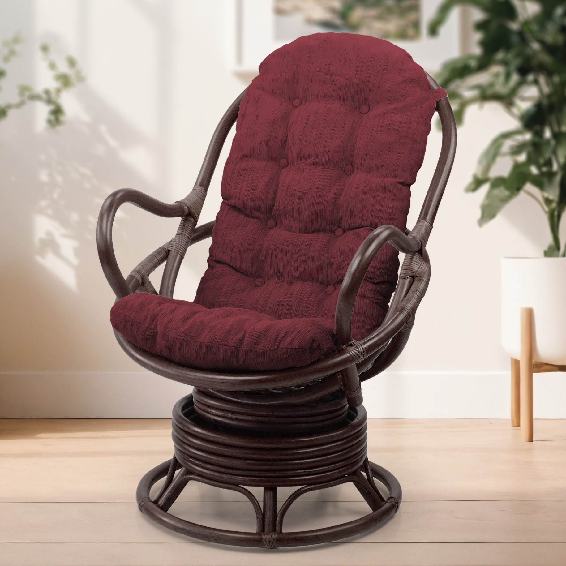 Wickerix Lounge Swivel Rocking Java Chair Natural Rattan Wicker Handmade, Dark Brown color ...