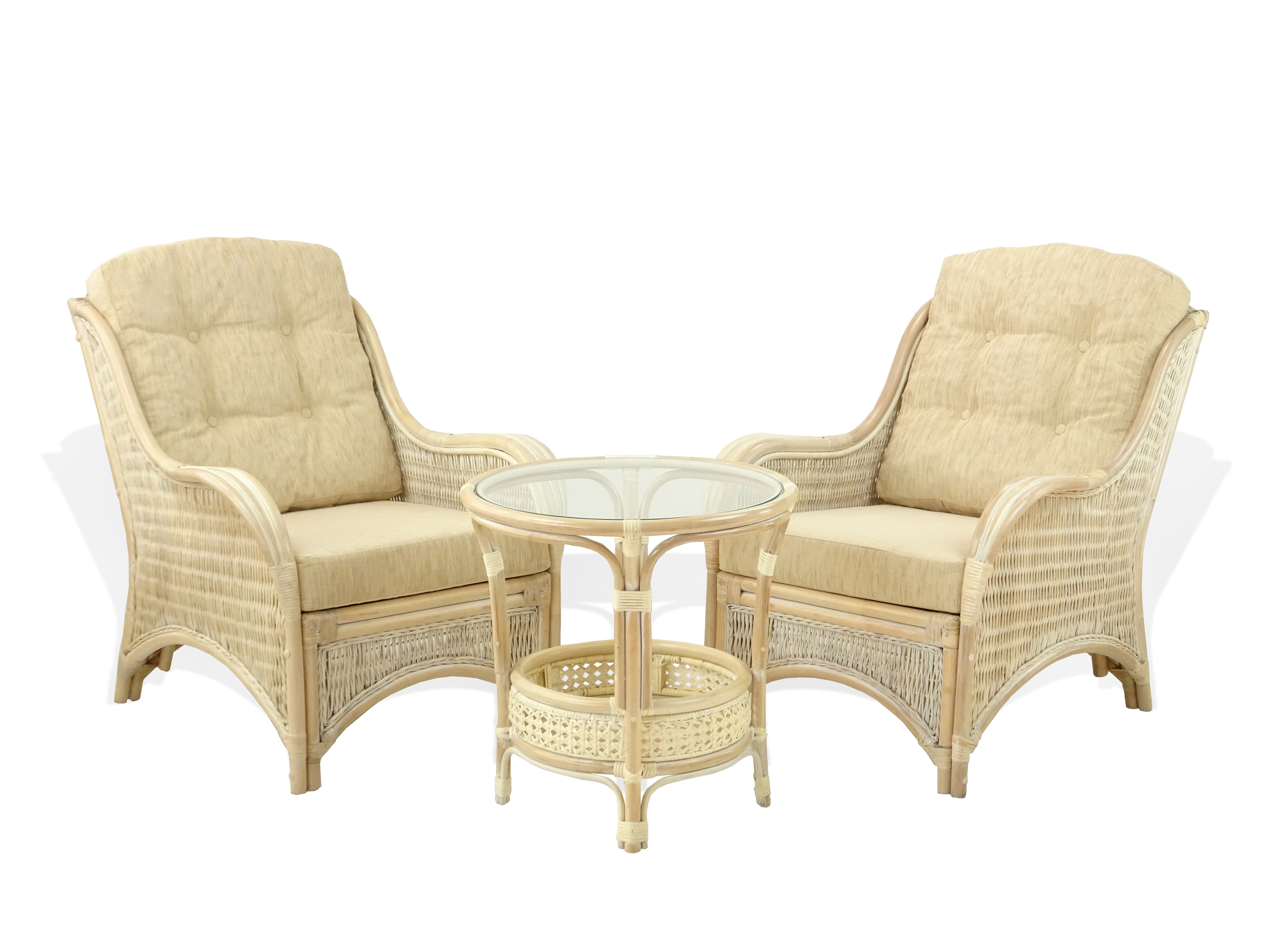 Wickerix Set of 2 Natural Rattan Wicker Jam Chairs w/Cream Cushions and ...