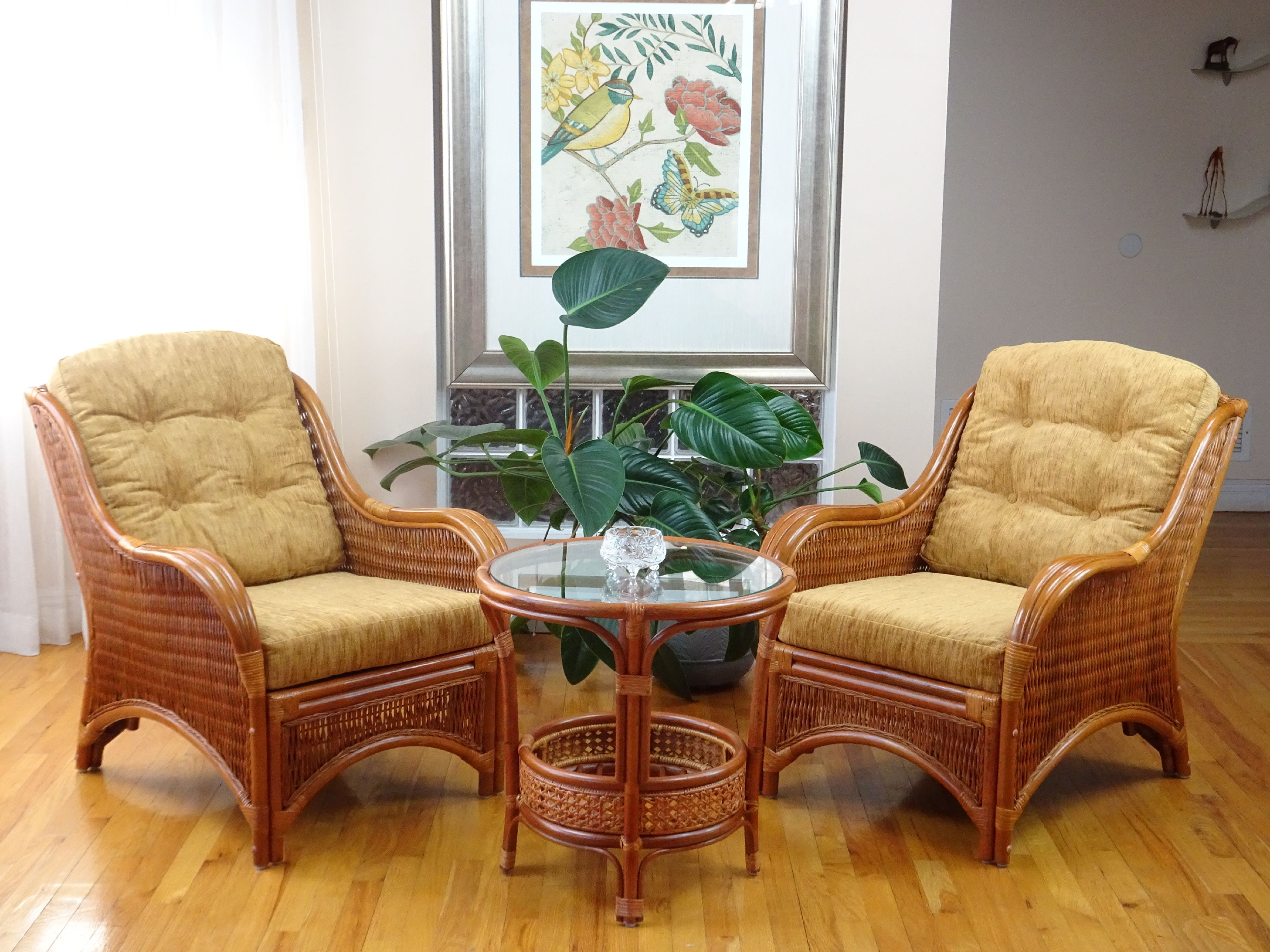 Wickerix Set of 2 Natural Rattan Wicker Jam Chairs w/Light Brown ...