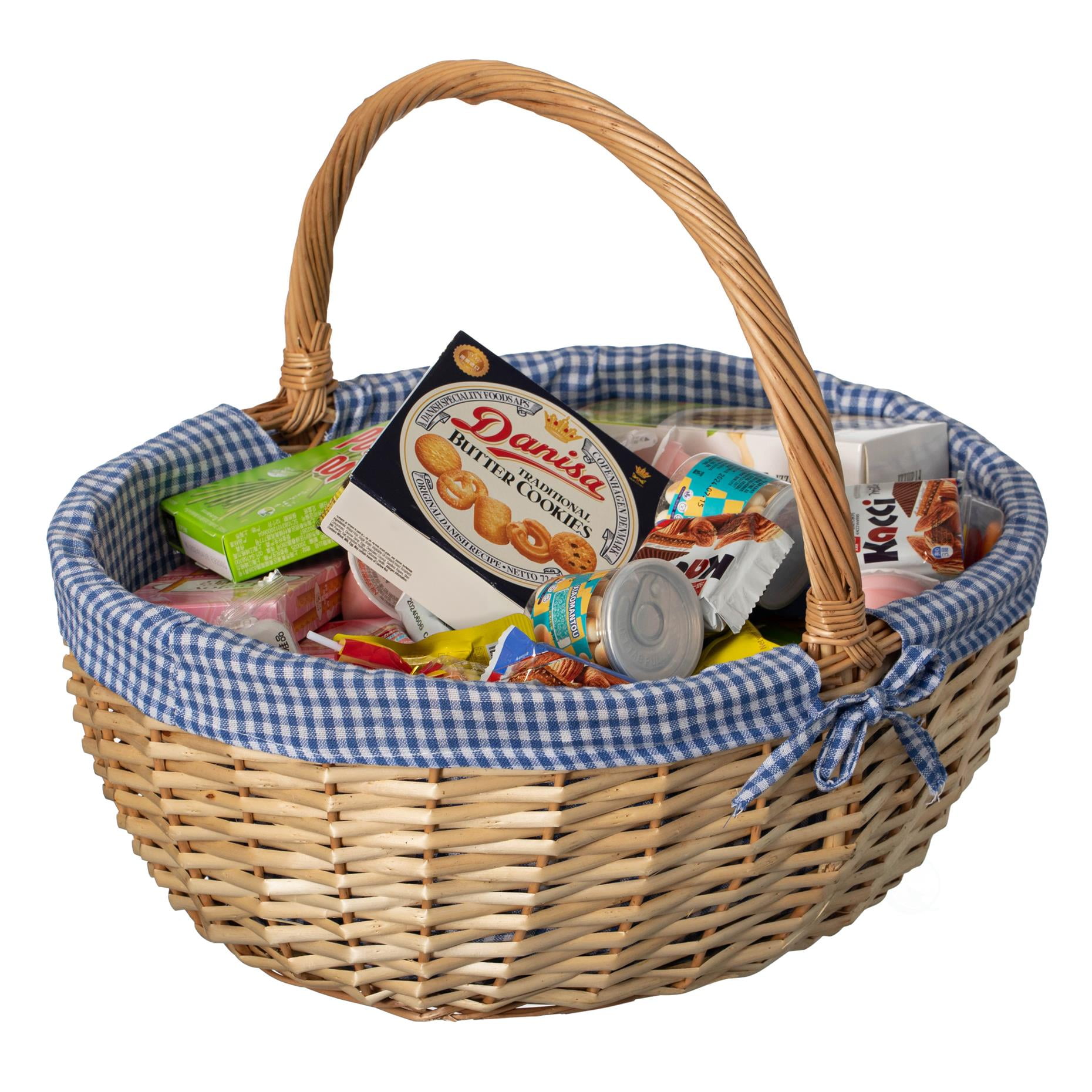 Wickerwise Picnic Basket with Handle and Washable Plaid Liner - Ideal ...