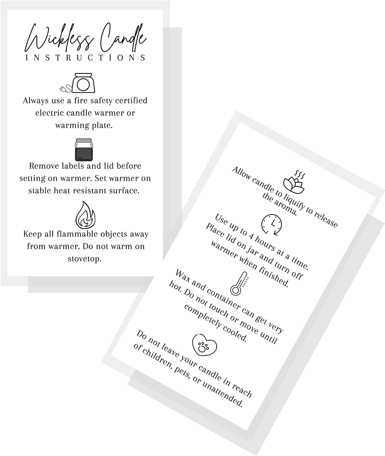 Wickless Candle Care Instruction Card for Clients Physical Printed 2" x ...
