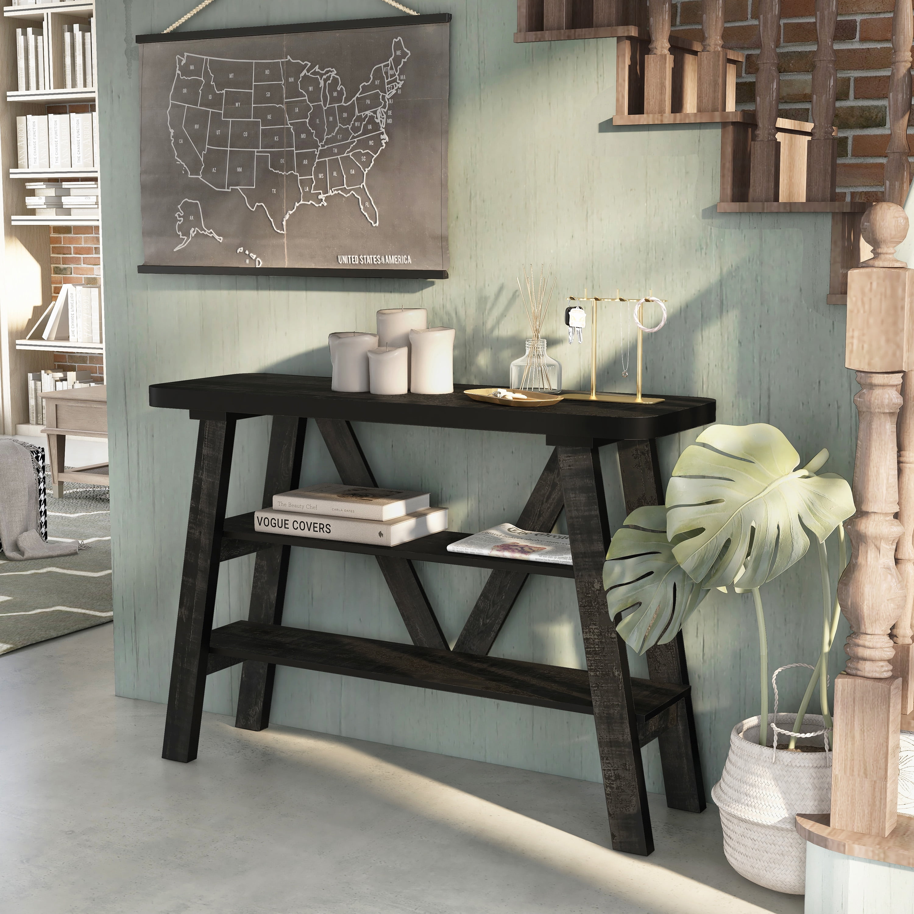 Wicks 2-Shelf Wood Reclaimed Black Oak Console Table - Walmart.com