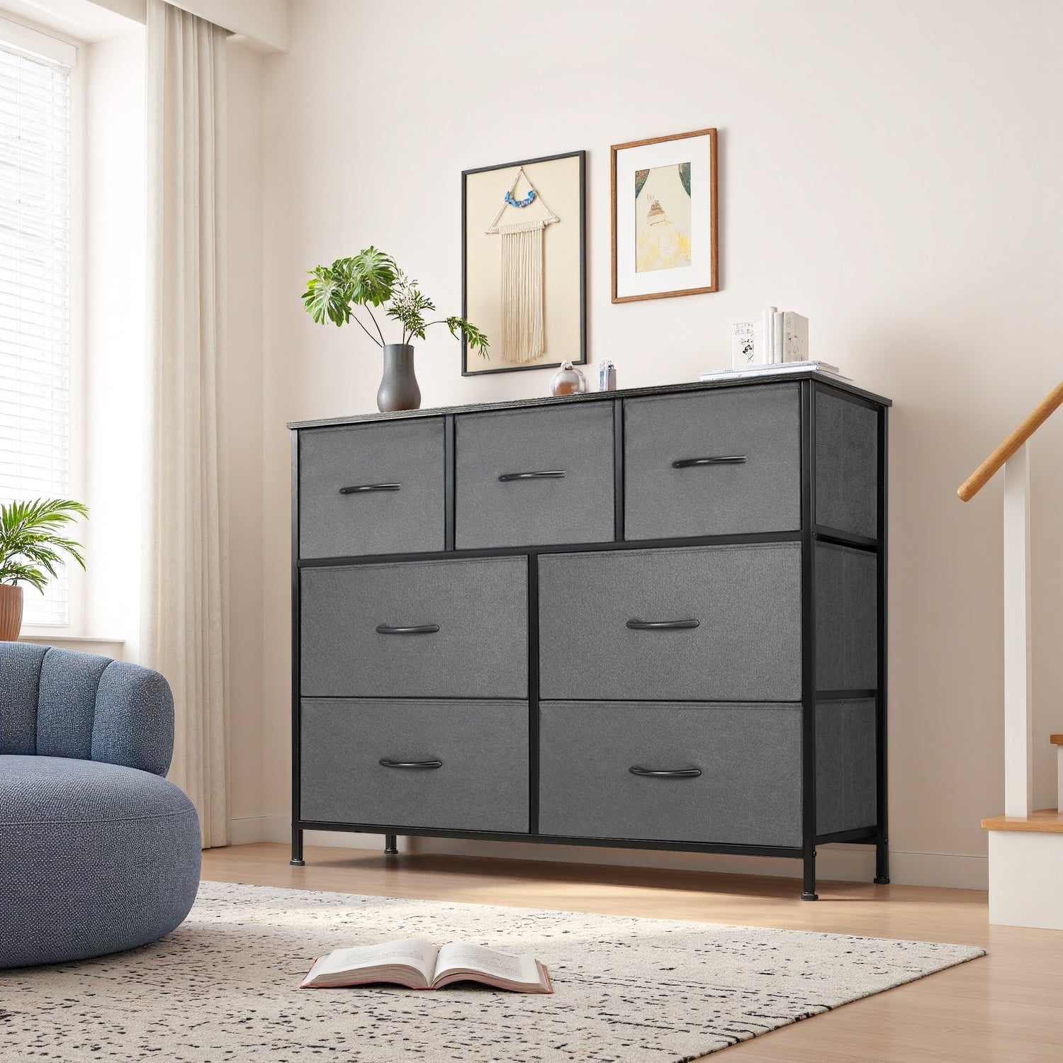 TINKLE WELL Wide 7 Drawer Fabric Dresser, Soft Storage Unit with Bins ...