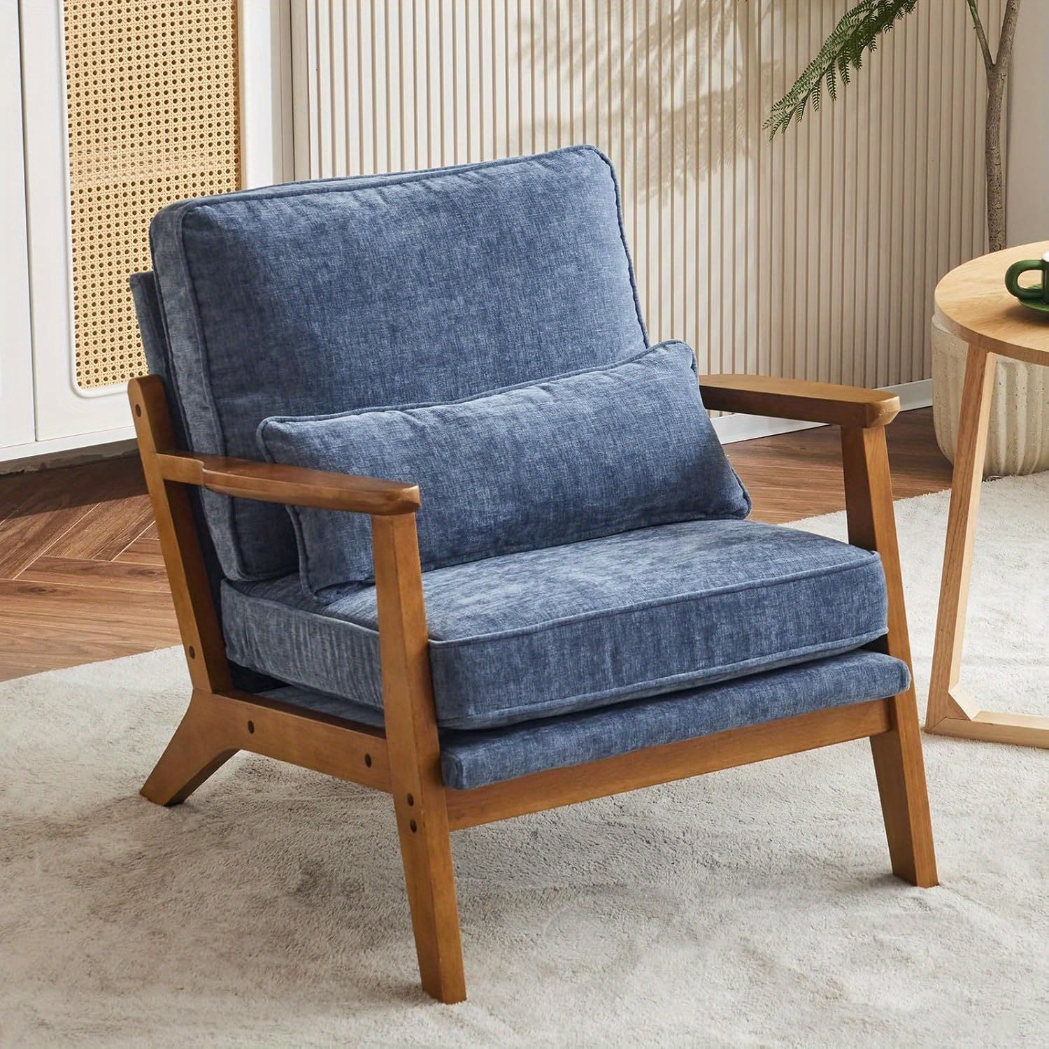 Wide Armrest Armchair, Mid Century Lounge Chair with Soft Linen ...