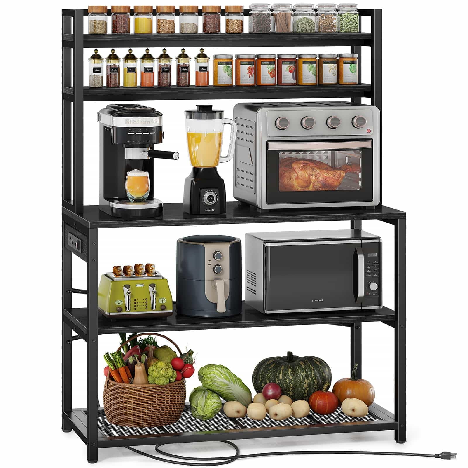 Wide Bakers Rack, ONE PIX 39.4"W Large 5-Tier Kitchen Rack with Power ...