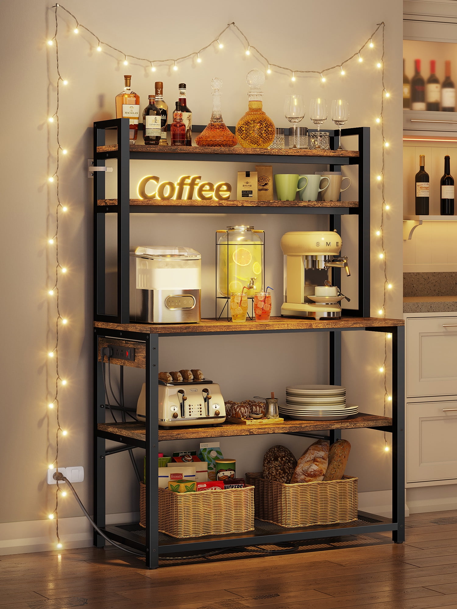 Wide Bakers Rack, ONE PIX 39.4"W Large 5-Tier Kitchen Rack with Power ...