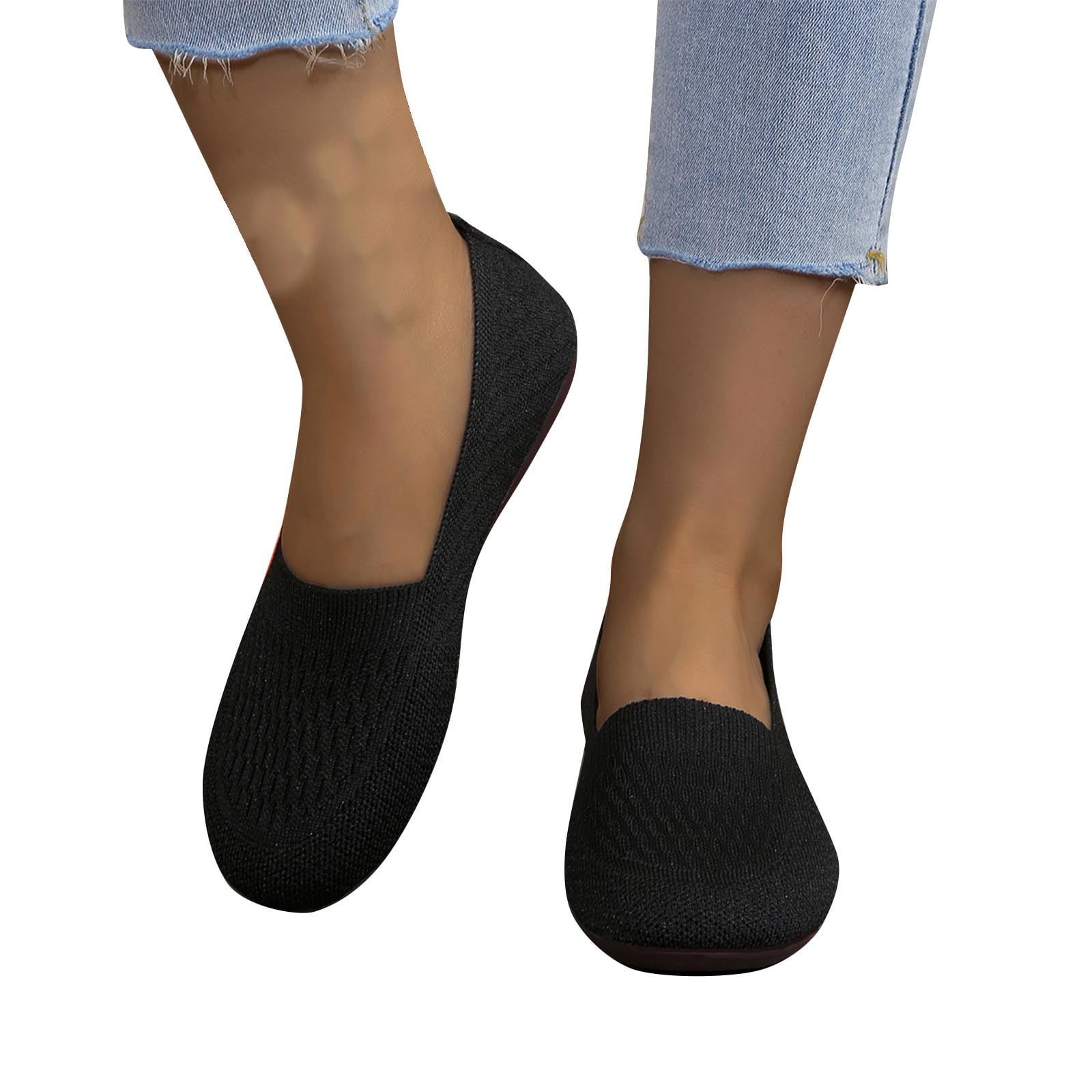 Wide Ballet Flats Shoes for Women, Foldable Knit Women's Round Toe Slip ...