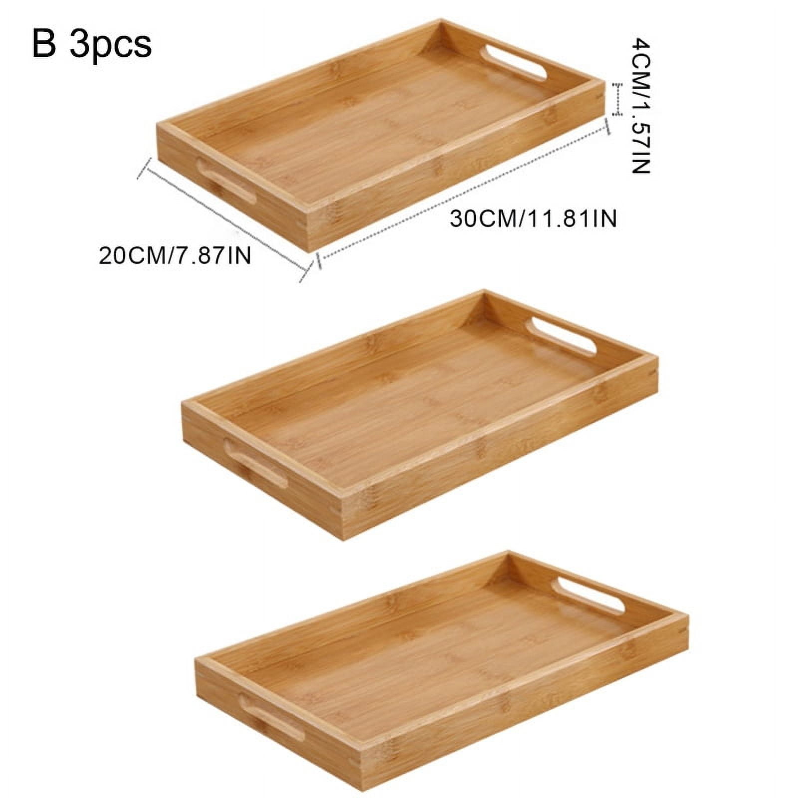 Wide Bamboo Organizer Tray Storage Bin with Handles for Cutlery Serving ...