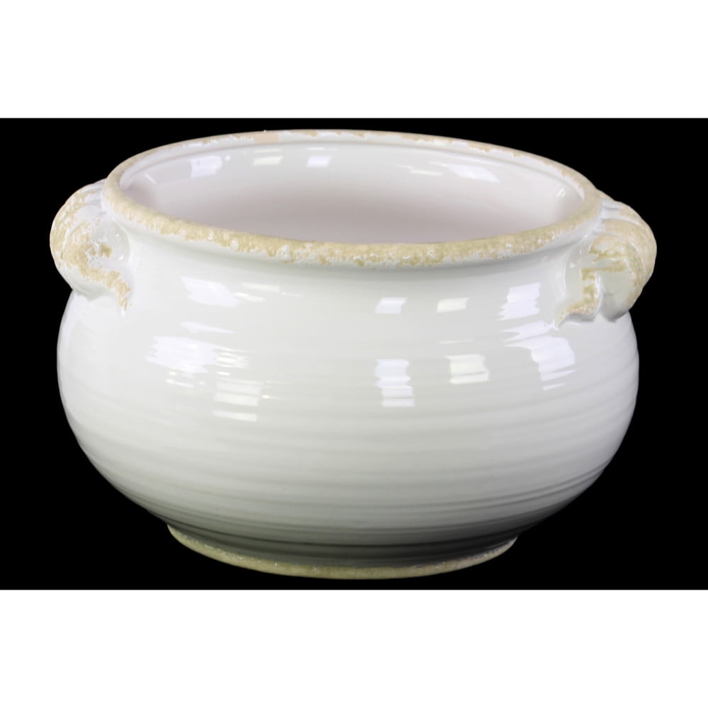 Wide Bellied Tuscan Pot with Handles- Large- White - Walmart.com