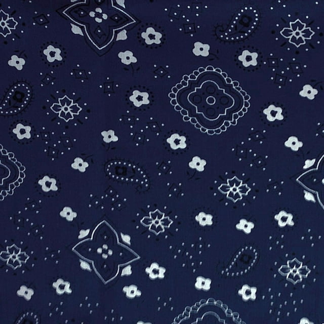 Wide Blue Bandana Print On Cotton ester Blend Fabric - Sold By The Yard ...