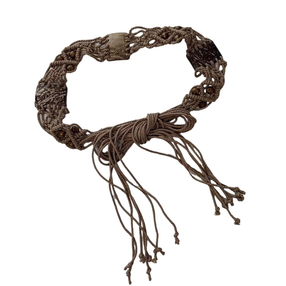 Wide Bohemian Woven Belt Adjustable Waist Tie With Wooden Beads And ...