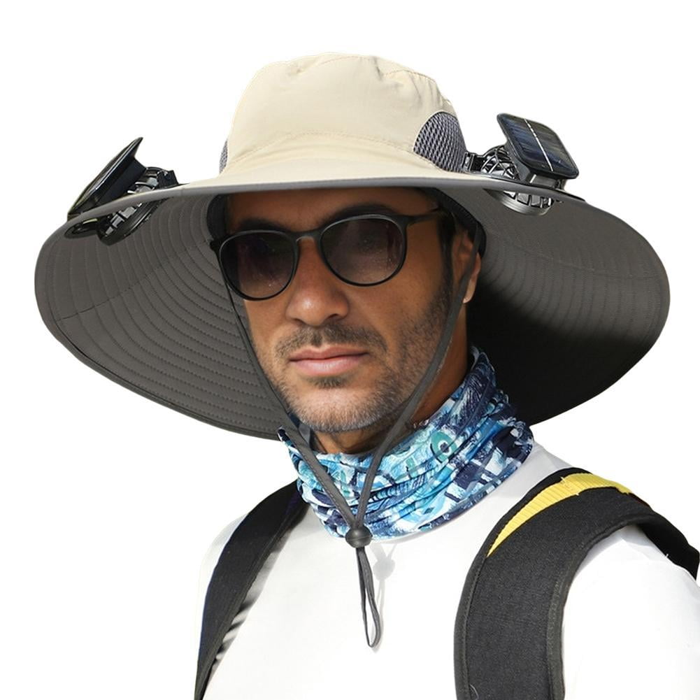 Wide Brim Fishing Hat with Solar Fans, Large Size Big Head Men Sun Hats ...