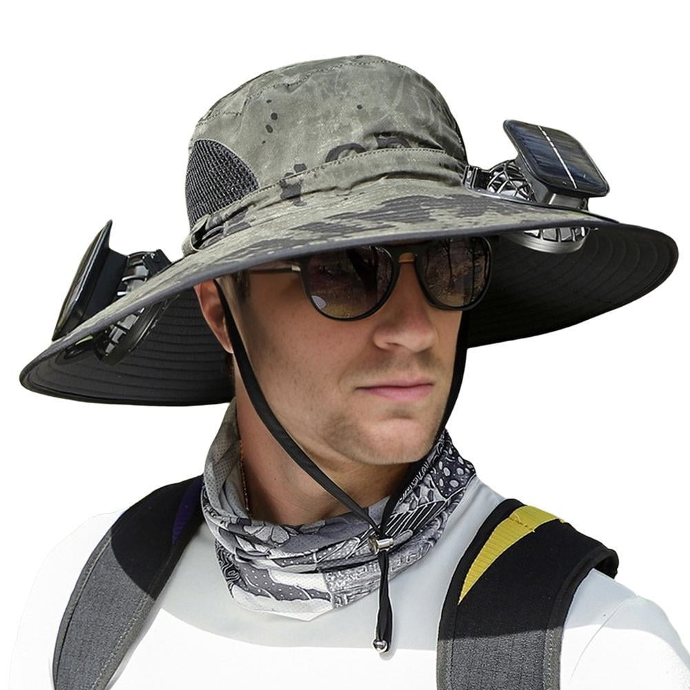 Wide Brim Fishing Hat with Solar Fans, Large Size Big Head Men Sun Hats ...